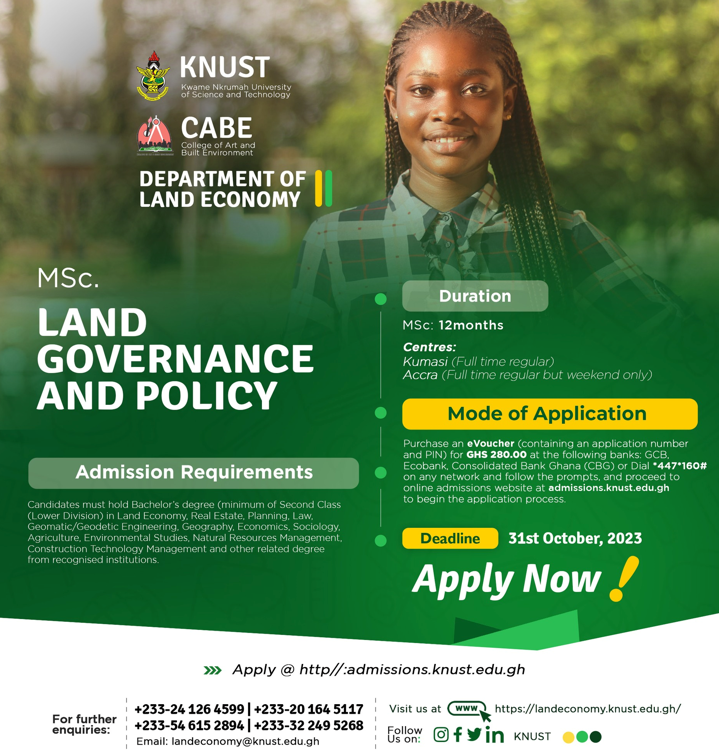 Admission is now open for our MSc Land Governance and Policy programme ...